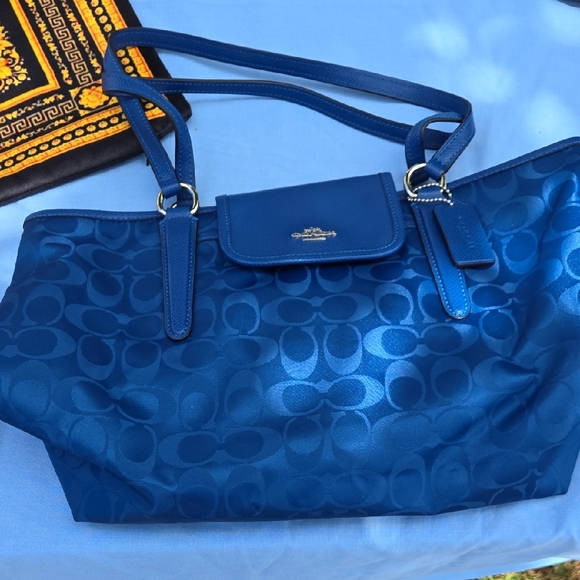 Coach | Bags | Coach Blue Monogram Tote | Poshmark